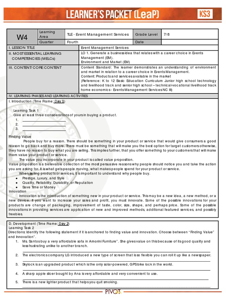 TLE - Event Management Services Fourth | PDF | Constructivism ...