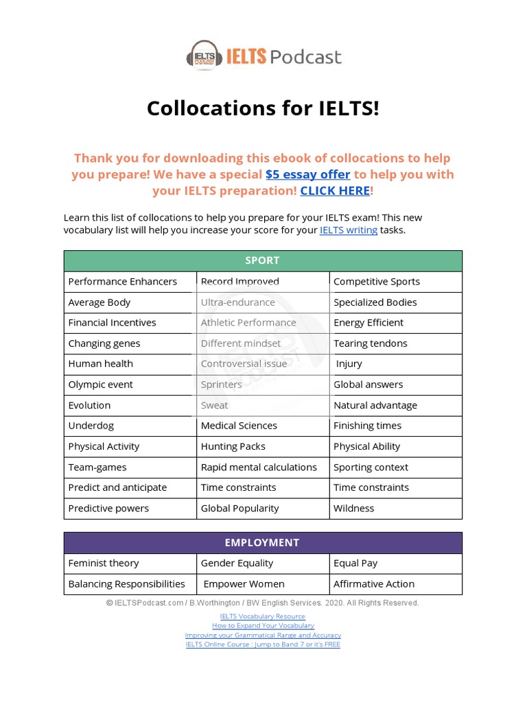 Master List of Collocations For IELTS 1 Watermark 1 | PDF | Educational ...