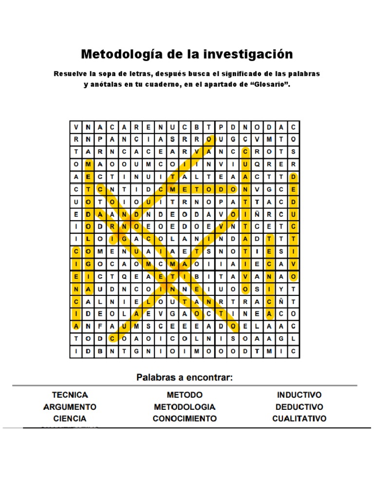 Sopa de Letras Metodología de La Investigación | PDF