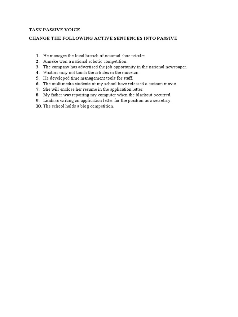 Task Passive Voice 1 | PDF