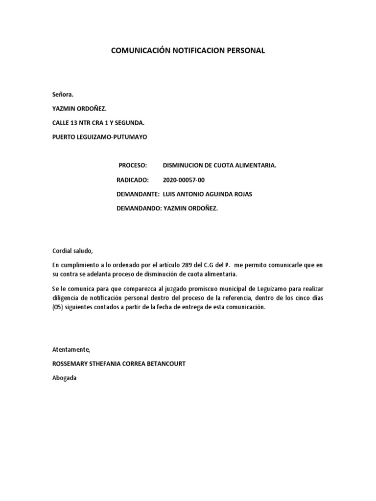Comunicación Notificacion Personal | PDF