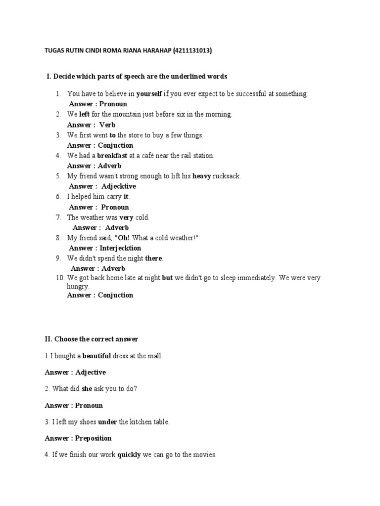 Answer: Verb Answer: Conjuction Answer: Adverb Answer: Adjecktive | PDF ...