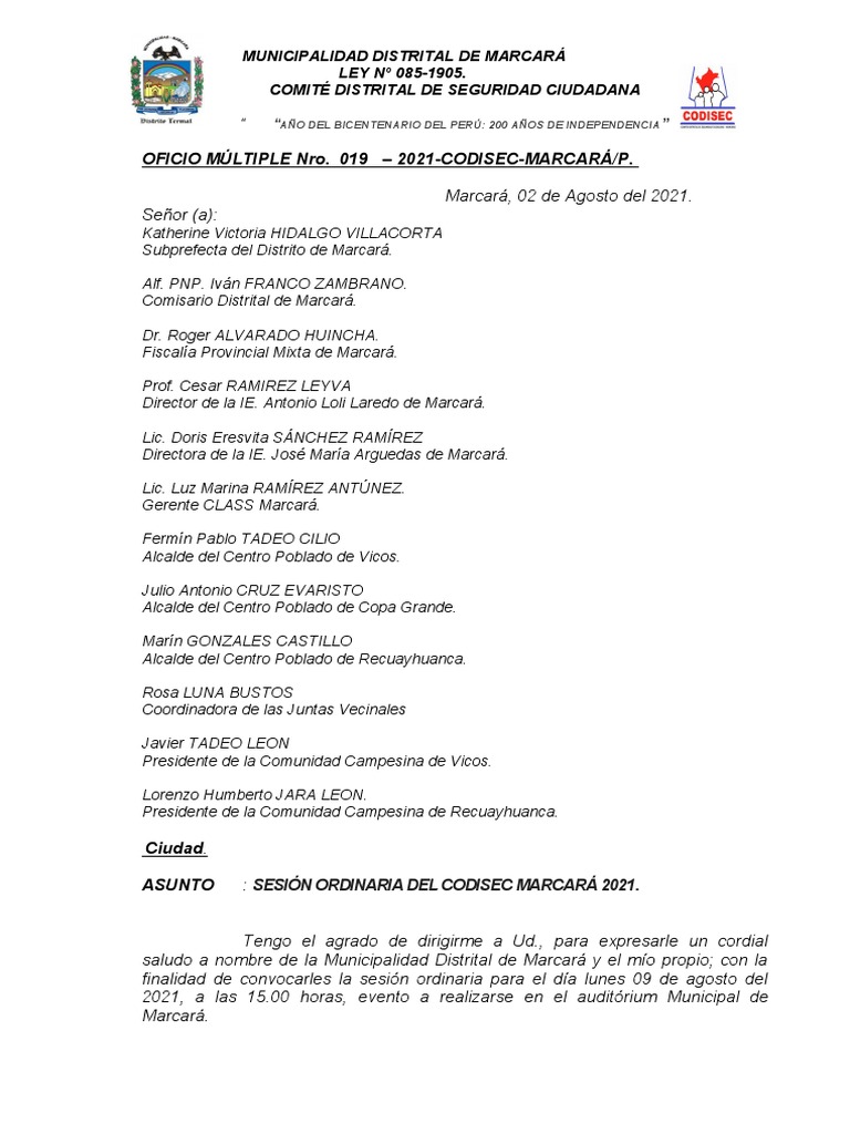 Oficio Codisec. | PDF | Perú | Comunidad andina