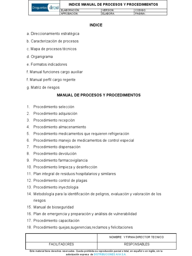 Indice Manual de Procesos y Procedimiento | PDF