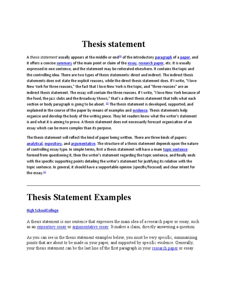 Thesis Statement: Paragraph Paper Essay Research Paper | PDF