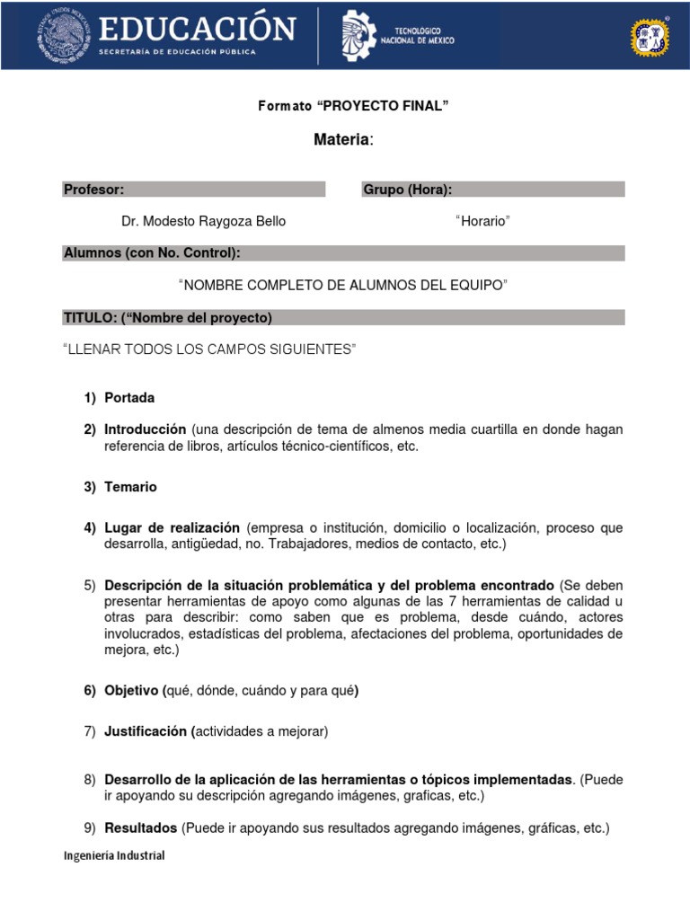 Formato para Proyecto Final SG Ii | PDF