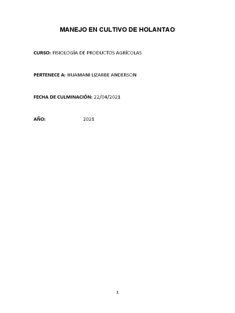 Manejo Holantao 2021 | PDF | Agricultura | Siembra