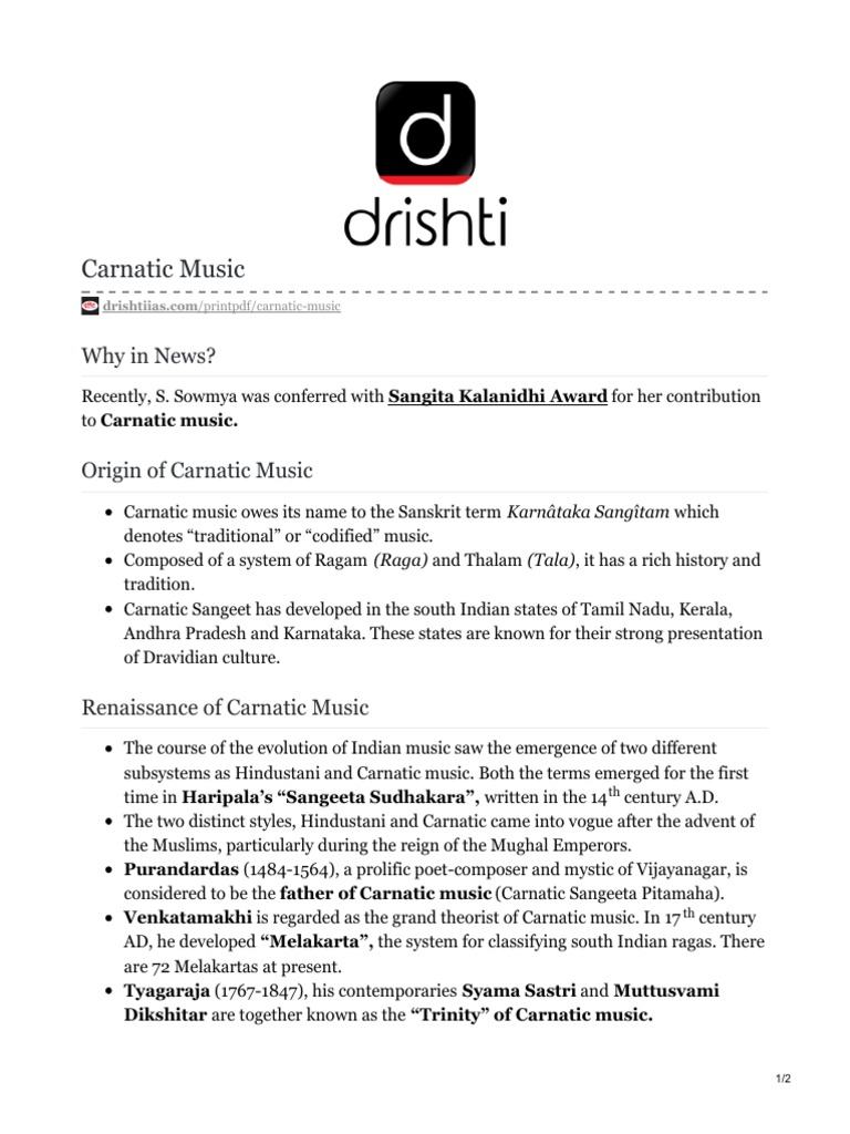 Carnatic Music | PDF | Classical And Art Music Traditions | Performing Arts