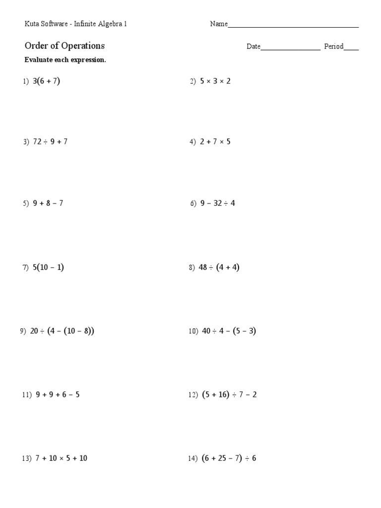 Order of Operations: Evaluate Each Expression | Download Free PDF ...