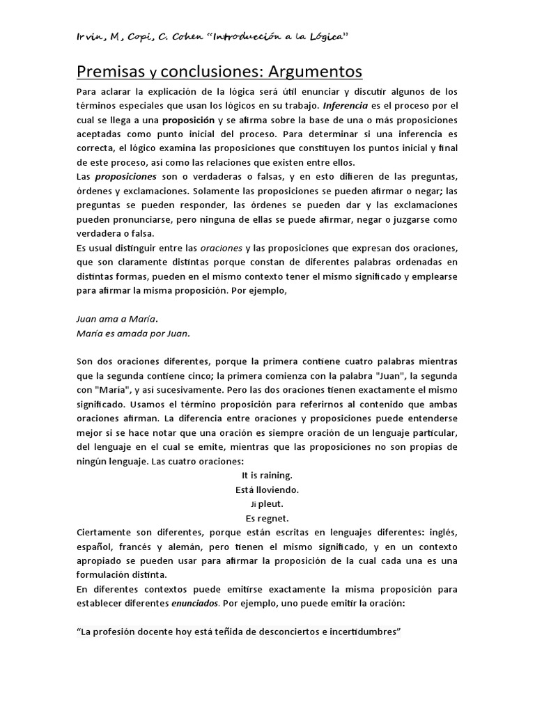 Premisas y Conclusiones - Argumentosss | PDF | Argumento | Proposición