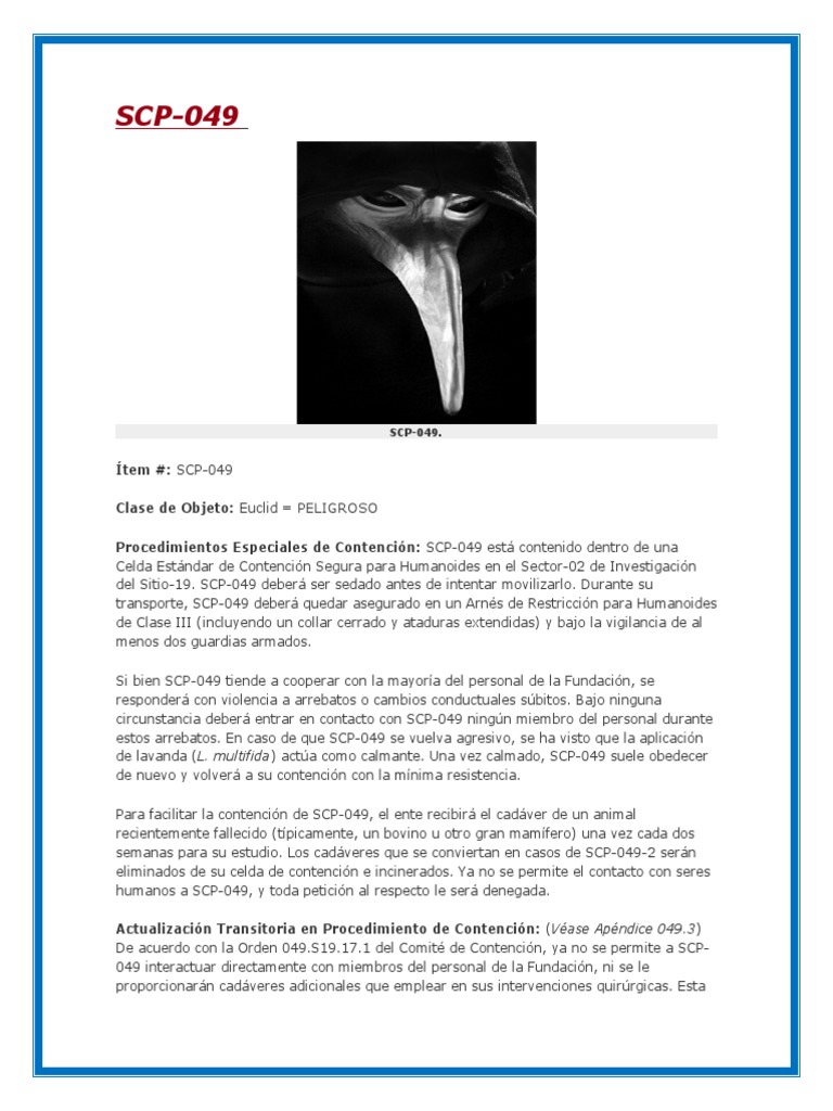Ítem #: SCP-049 Clase de Objeto: Euclid Procedimientos Especiales de ...