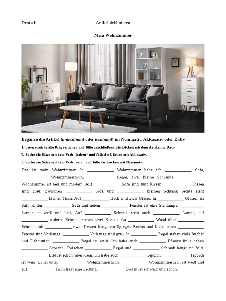 Artikel Deklinieren Nom Akk Dat Arbeitsblatter Bildbeschreibungen | PDF