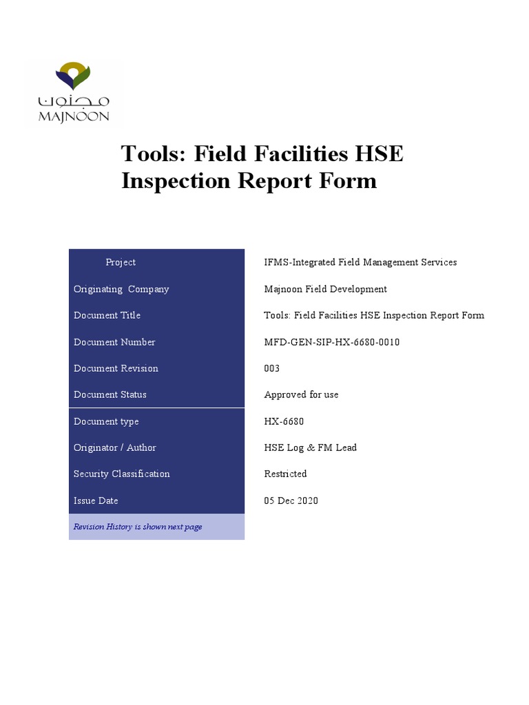 Facilities HSE Inspection Report Form Rev003 | PDF | Foods | Sewage ...