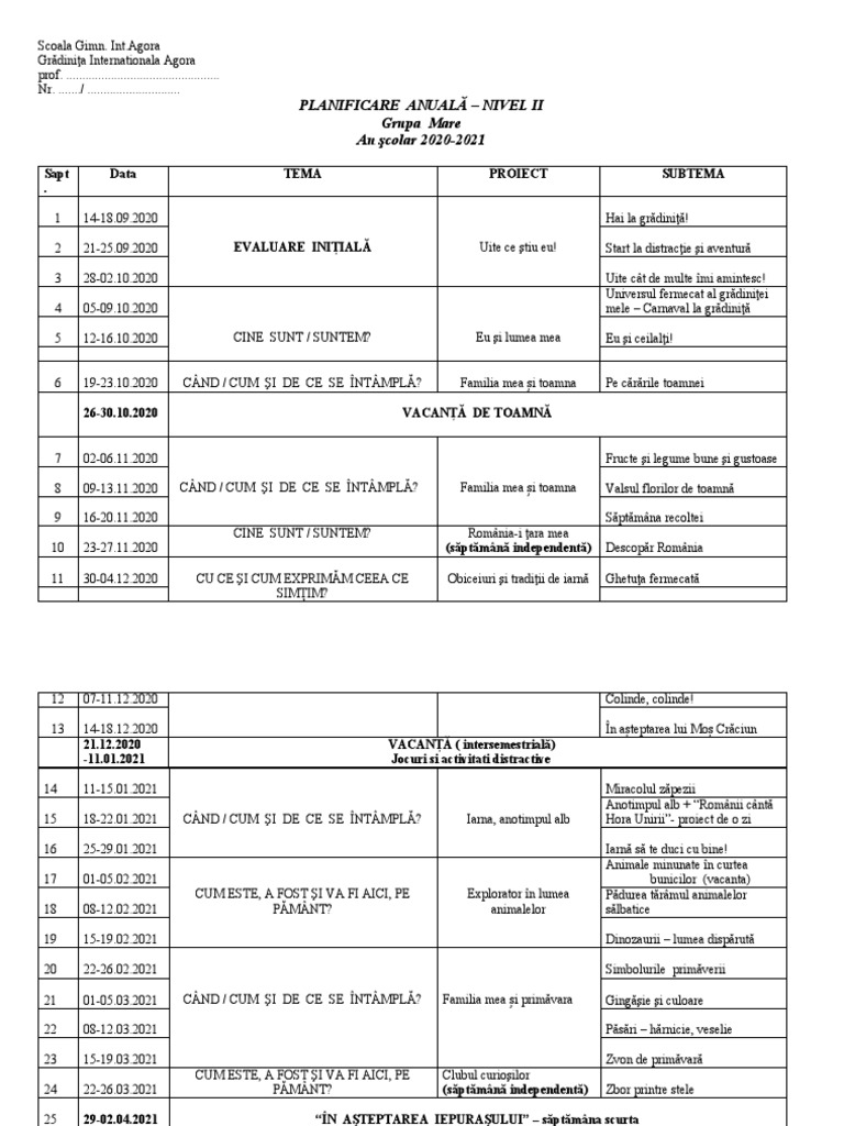 Planificare Anuala 2020-2021 | PDF
