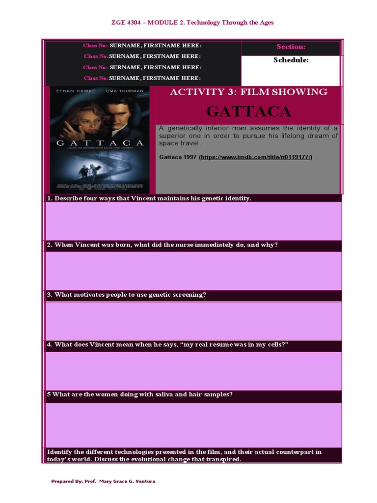 Module 2 Activity 3 Film Showing Gattaca-1 | PDF | Biology | Genetics