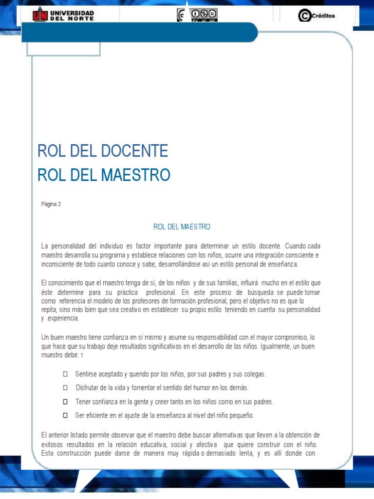 Rol Del Maestro | PDF | Educación de la primera infancia | Aprendizaje