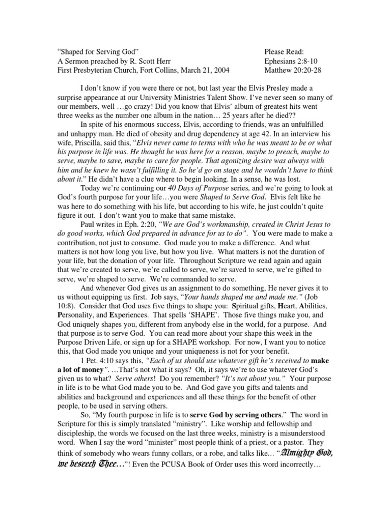 Sermon Shaped For Serving God | PDF | Jesus | Gratitude