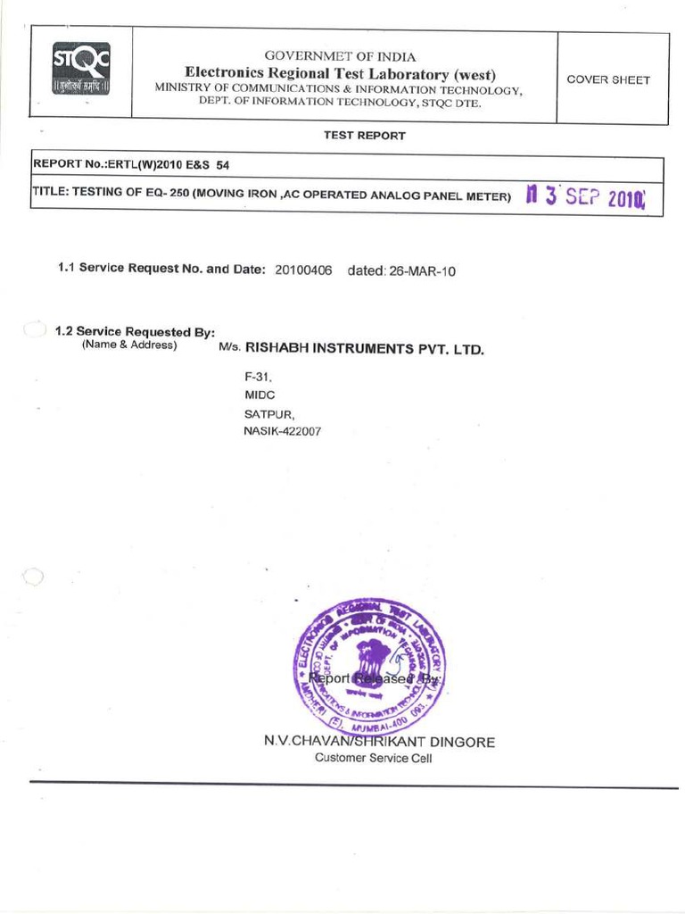 Rishabh Type Test Report - Ertl Eq1 | PDF