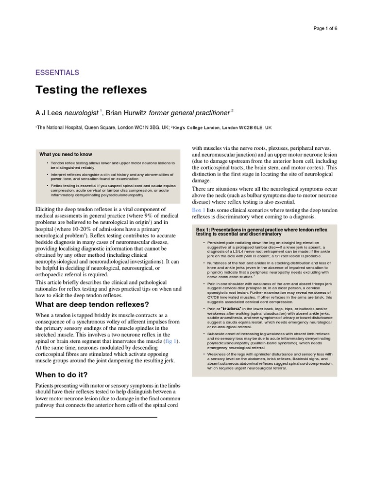 Lees Testing The Reflexes | PDF | Anatomical Terms Of Motion | Neurology