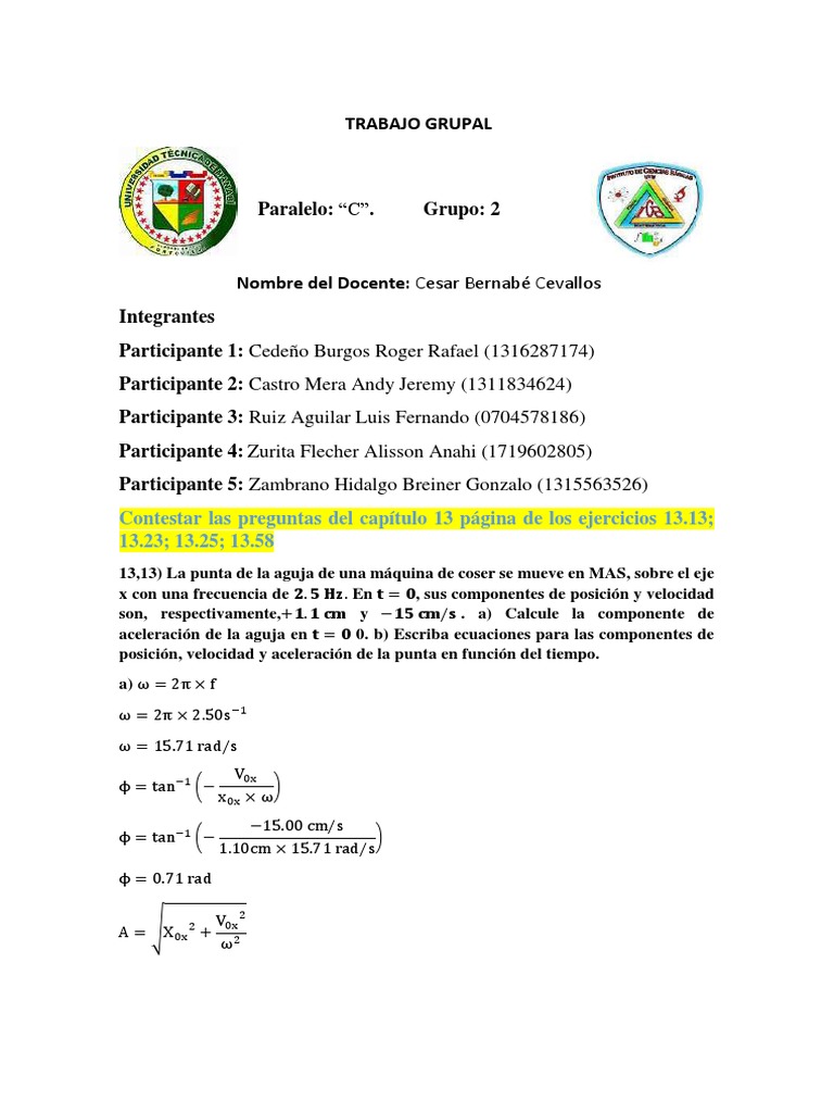 Trabajo Grupal 2 | PDF | Oscilación | Ecuaciones