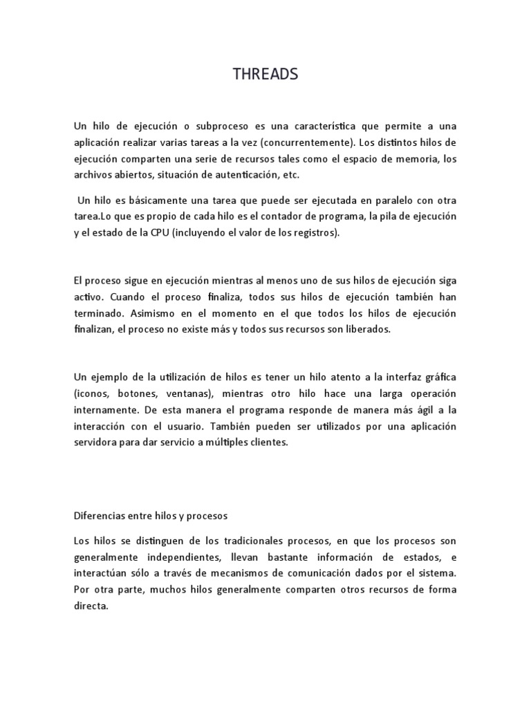 THREADS | PDF | Hilo (Computación) | Proceso (Computación)