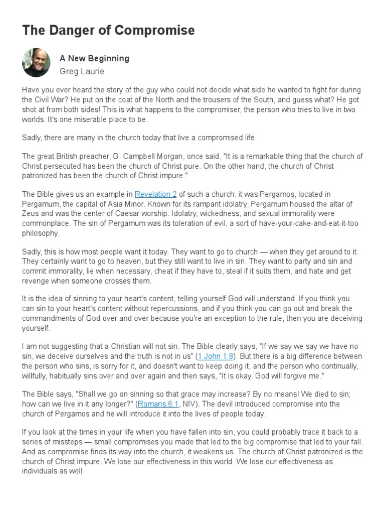 The Danger of Compromise - A New Beginning | PDF | Sin | Churches Of Christ