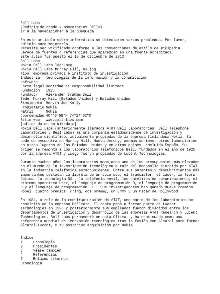 Historia de Bell Labs y sus innovaciones | PDF | Informática ...
