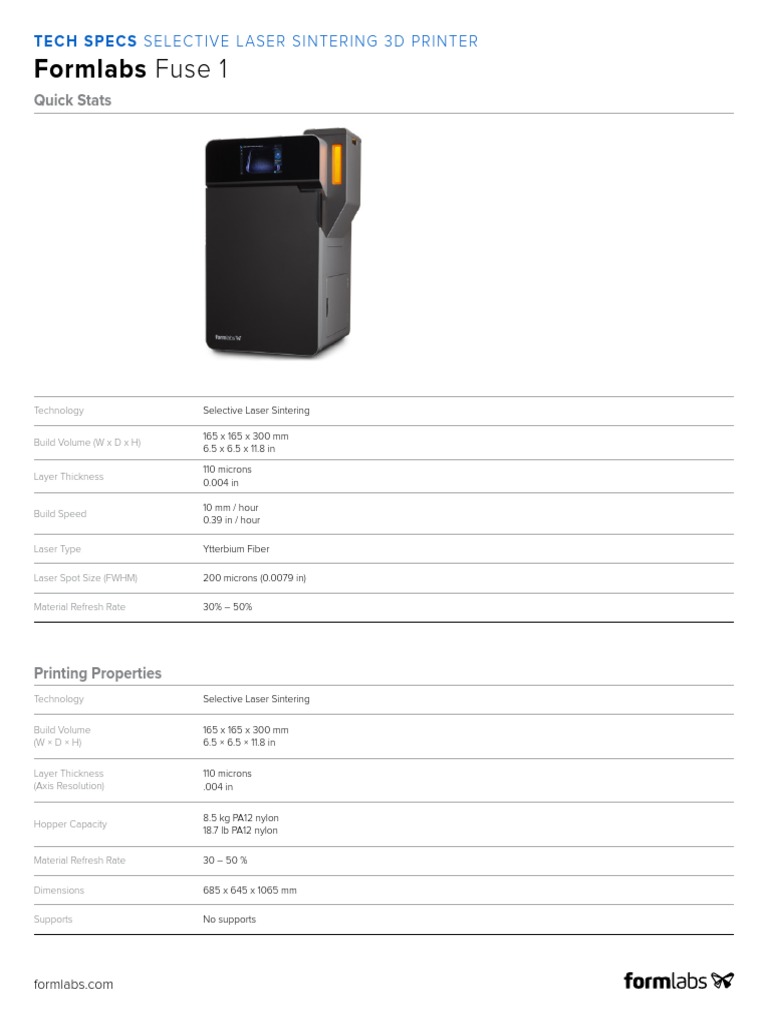 Formlabs Fuse 1 & Sift Tech Specs | PDF | Laser | Wi Fi