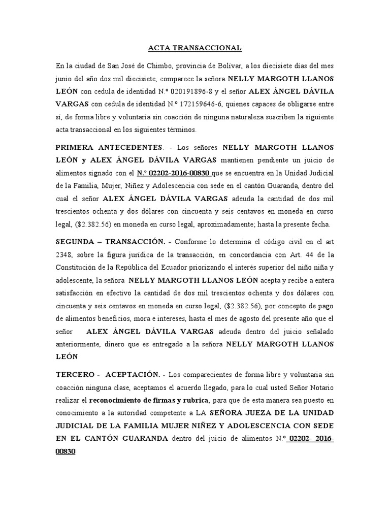 Modelo de Acta Transacciona Ecuador | PDF | Justicia | Crimen y violencia