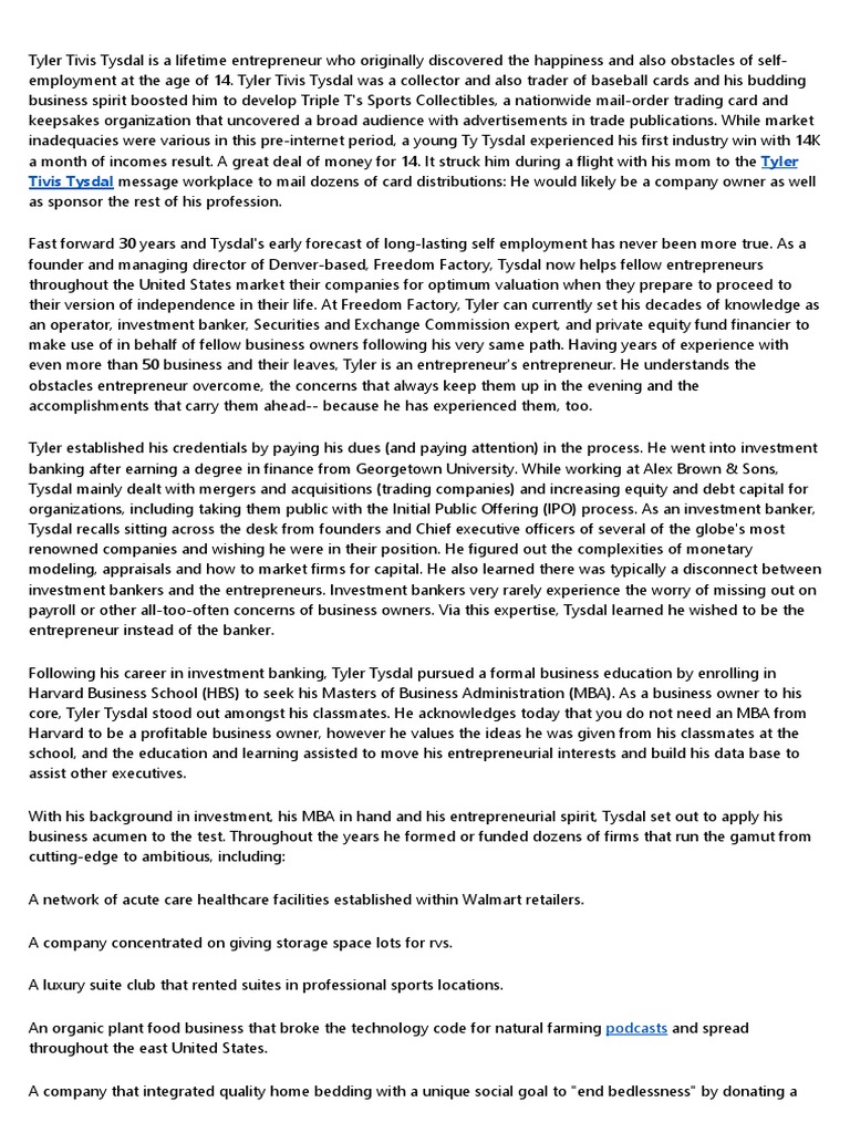 505865who Is Tyler T. Tysdal? | PDF | Entrepreneurship | Private Equity