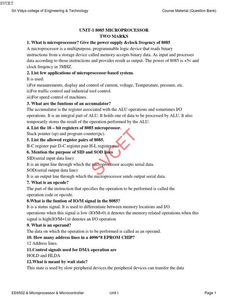 Svcet: Sri Vidya College of Engineering & Technology Course Material (Question Bank) | PDF ...