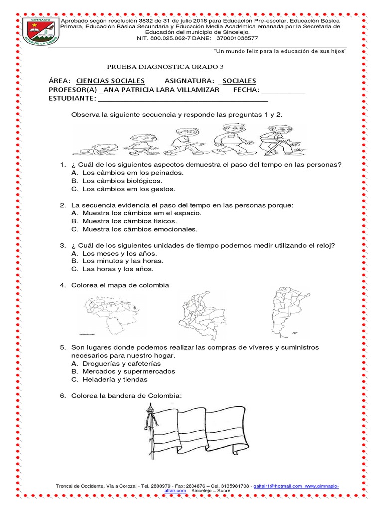 Prueba Diagnostica Sociales Grado 3ro | PDF | Ciencias sociales
