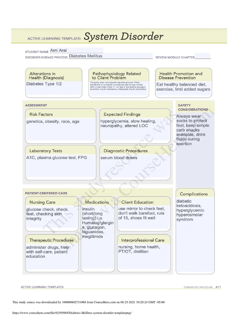 Diabetes Mellitus System Disorder Template | PDF
