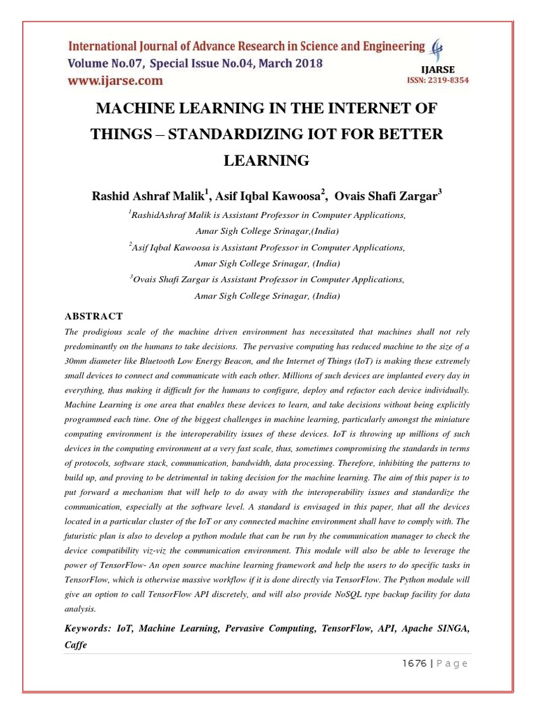 Machine Learning in The Internet of Things - Standardizing Iot For ...