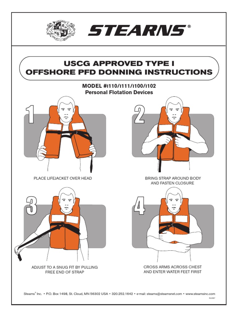 Uscg Approved Type I Offshore PFD Donning Instructions: Model # 110 ...