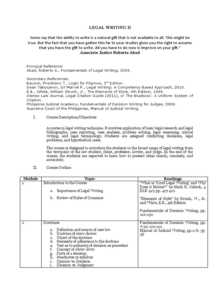 Legal Writing Syllabus | PDF | Precedent | Justice