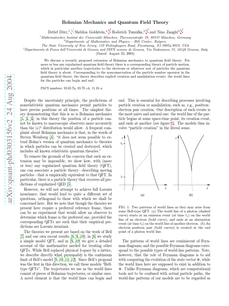 Bohmian Mechanics and Quantum Field Theo | PDF | Quantum Field Theory ...