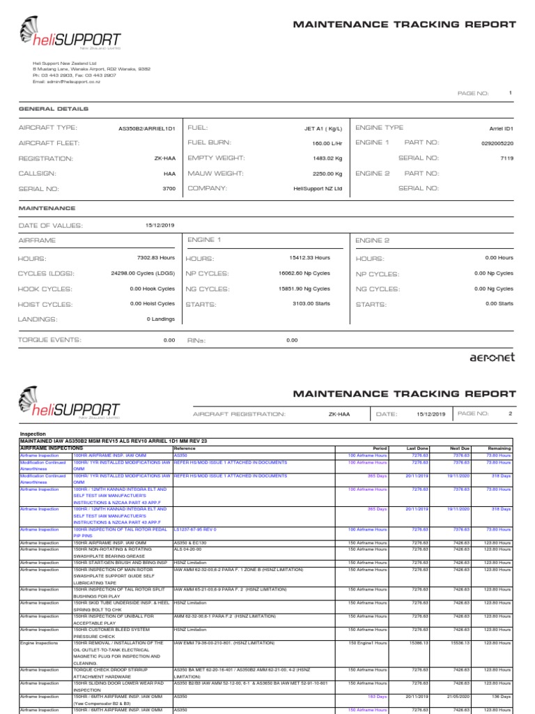 Support: Maintenance Tracking Report | PDF | Aviation | Manufactured Goods