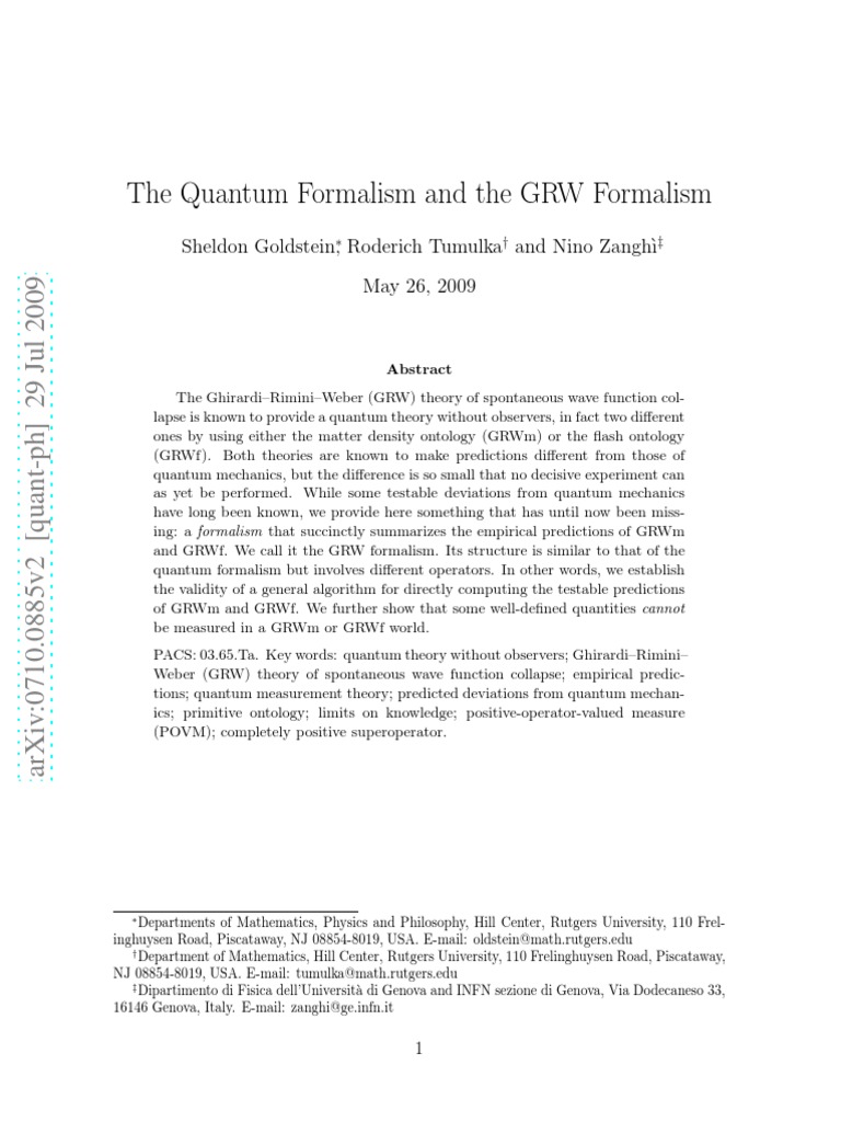 The Quantum Formalism and The GRW Formal | PDF | Quantum Mechanics ...