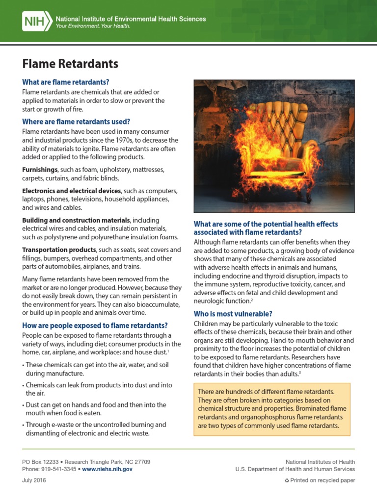 Flame Retardants Fact Sheet (NIH) | PDF | Chemistry | Safety