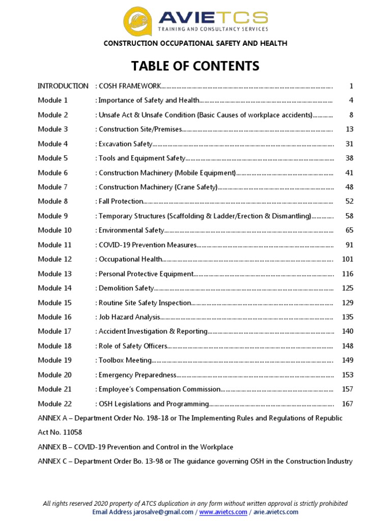 Table of Content | PDF | Occupational Safety And Health | Employee ...