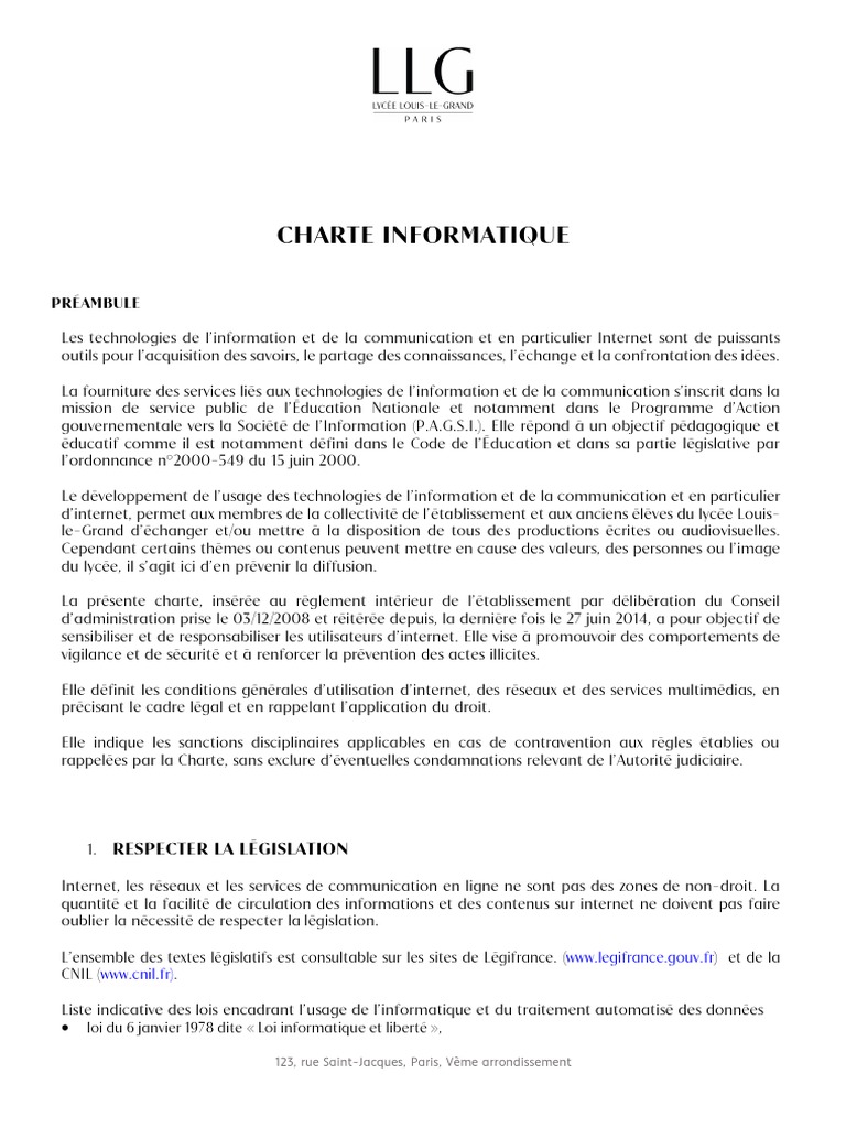 Charte Informatique | PDF | l'Internet | Informatique