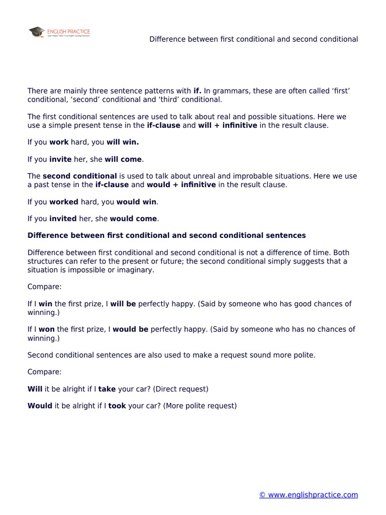 Difference Between First Conditional and Second Conditional Easy | PDF