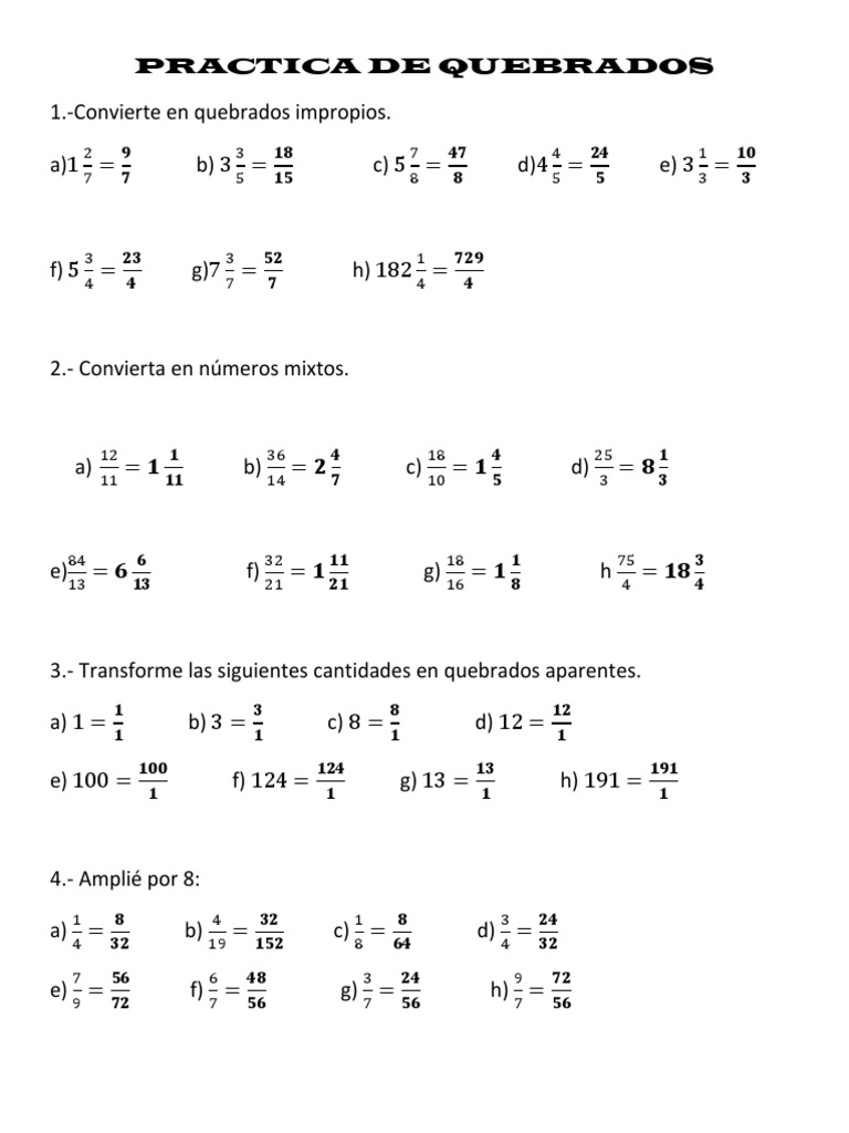 Practica de Quebrados | PDF | Métodos y materiales de enseñanza