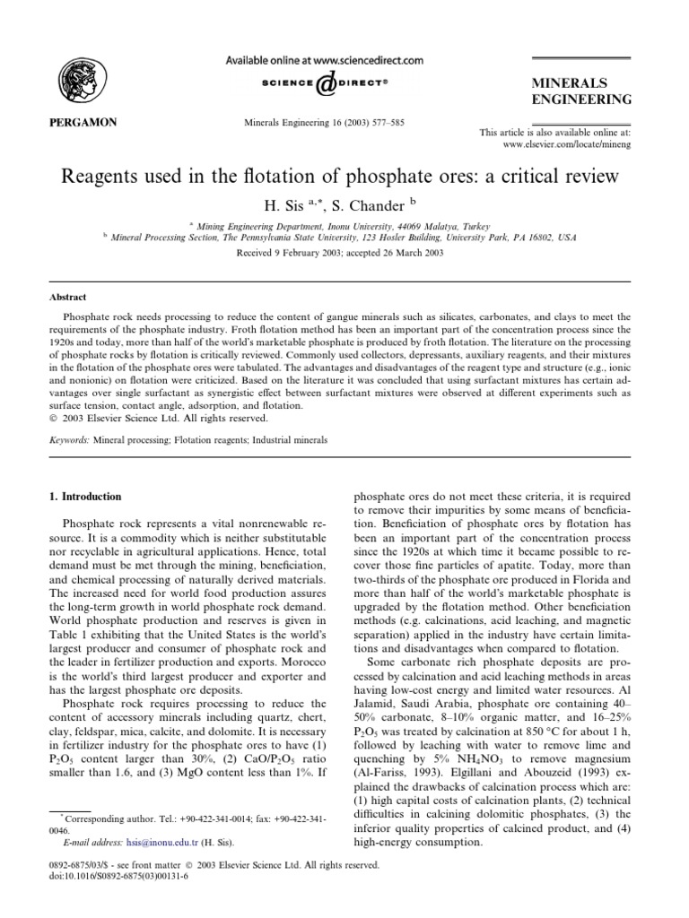 Phosphate Ore Flotation Reagents Review | PDF | Surfactant | Minerals