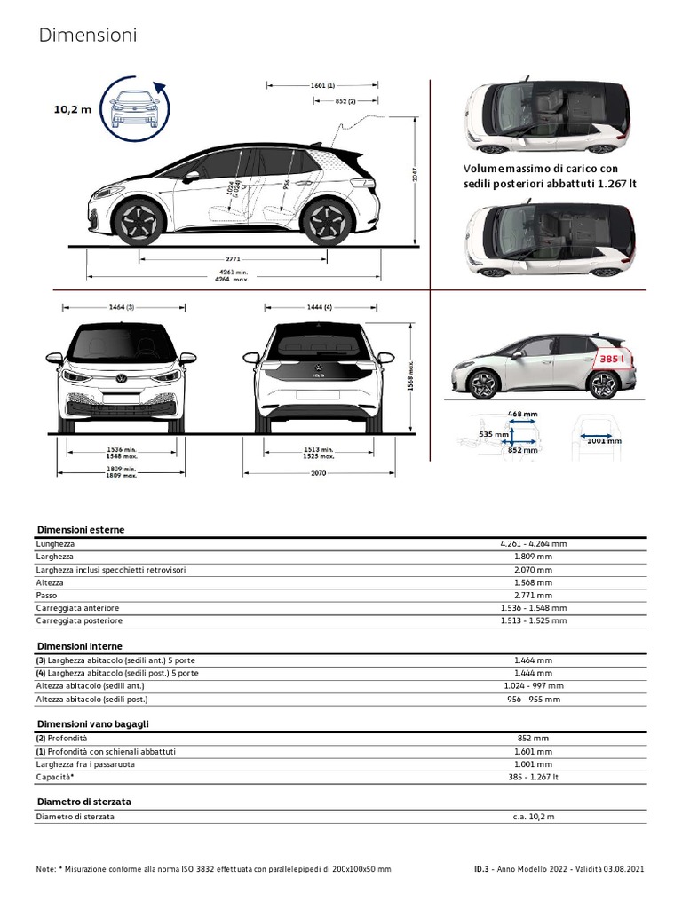 Dimensioni Volkswagen ID3 | PDF