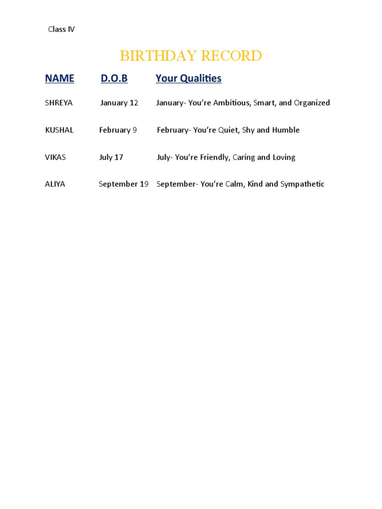 Birthday Record | PDF