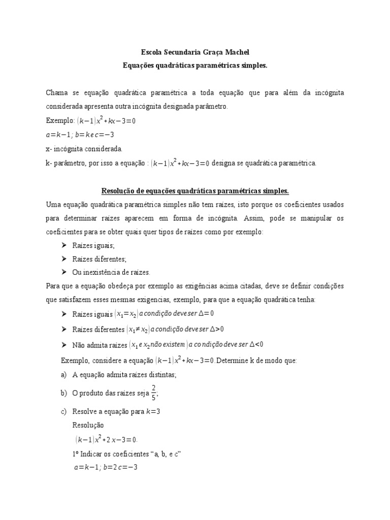 Equa.. Parametricas 1 | PDF | Equações | Equação quadrática