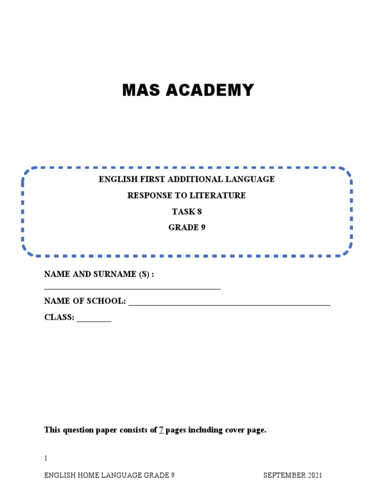 English HL Grade 9 September 2021 | PDF | Poetry | Writing