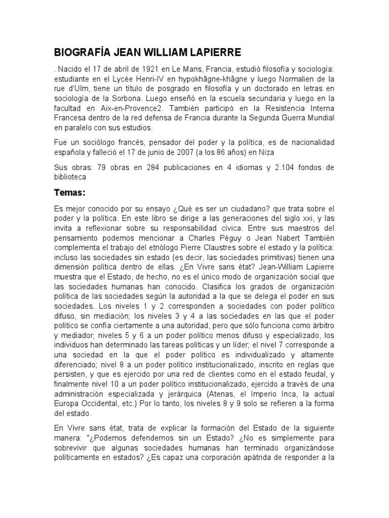 Biografía de Jean William Lapierre | PDF | Estado (política) | Academia